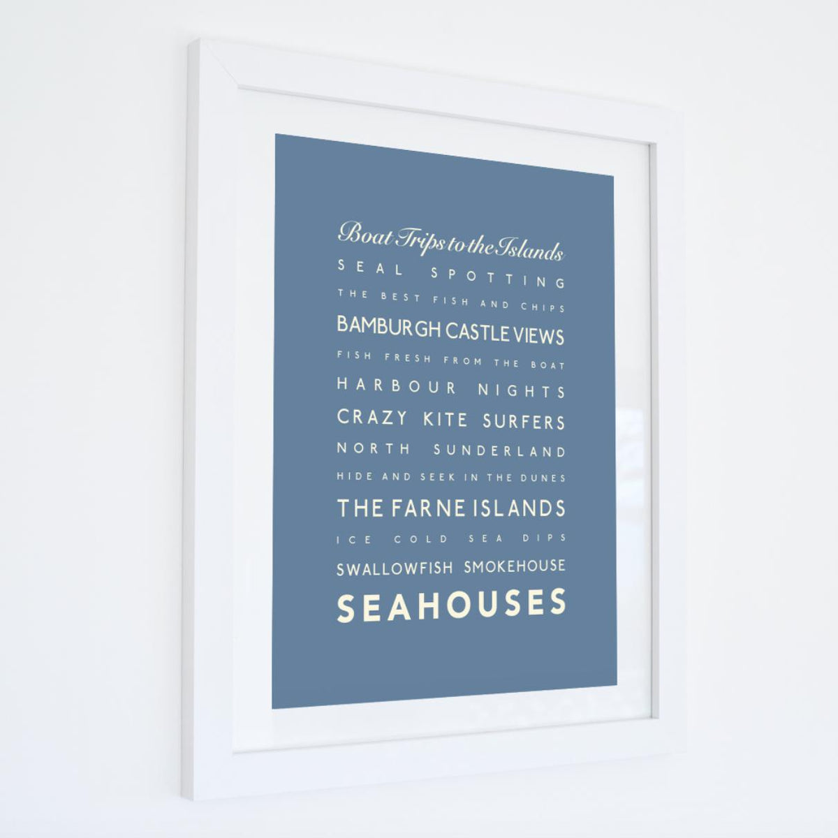 Seahouses Typographic Travel Print - Coastal Wall Art /Poster by SeaKisses