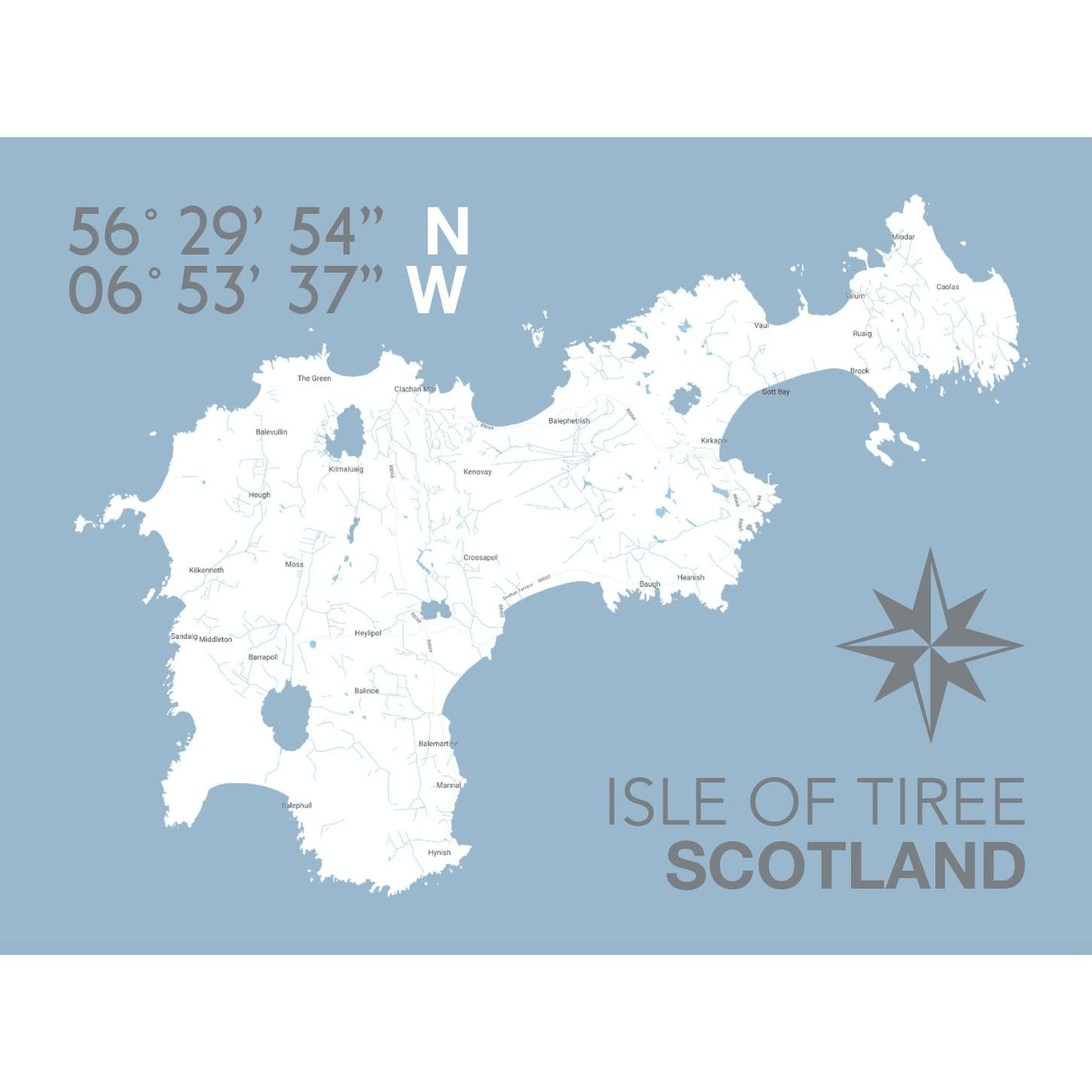 The Beaches of Tiree Map Travel Print- Coastal Wall Art by SeaKisses