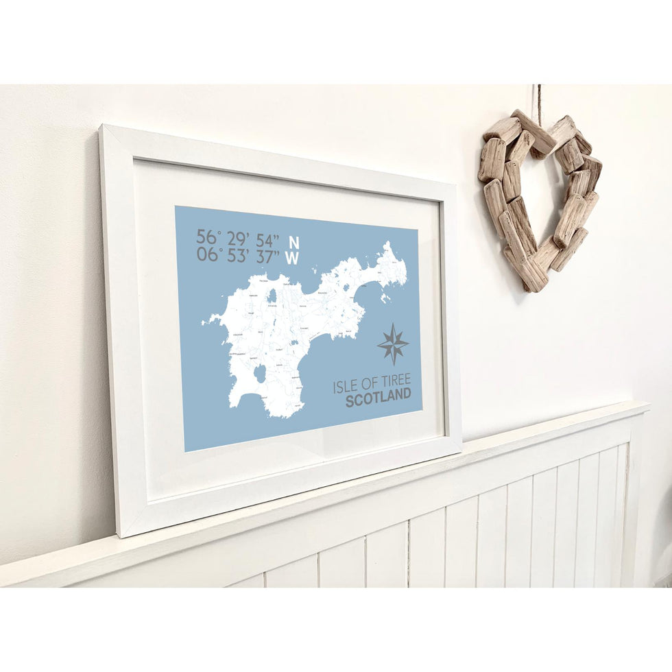 The Beaches of Tiree Map Travel Print- Coastal Wall Art by SeaKisses